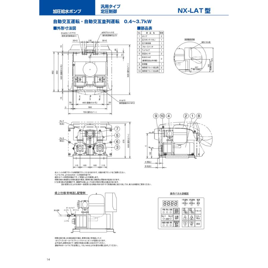テラル 給水ポンプ 自動交互型 陸上ポンプ NX-LAT402-61.5D-e 200v 1.5kw コンパクト 静音 マンション アパート ...