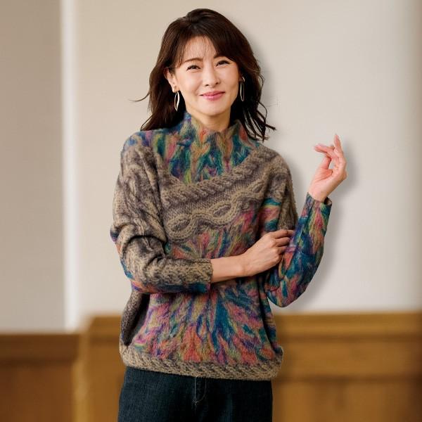 ニット セーター レディース おしゃれ ミセス シニア ファッション 50代 60代 70代 80代 総柄プリントシャギーセーター : 京都 ...