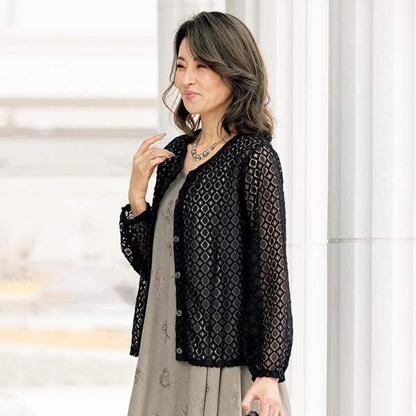 カーディガン 40代 50代 60代 70代 80代 ミセス シニア ファッション 大人 おしゃれ レディース 春夏 総レースストレッチ ...