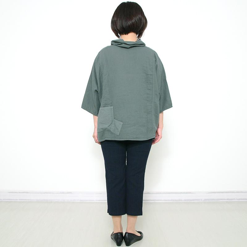 五感 gokan ダブルガーゼ プルオーバー ブラック/ライトグレー/パープル/モスグリーン 綿100％ M〜Lサイズ 5分袖 単色染め 日本製 ブラウス 春初夏 秋 : 宮田織物 - 通販 ...