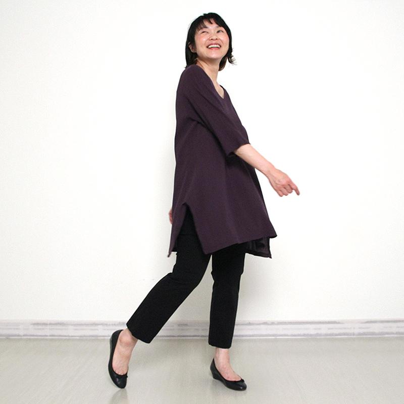 ギフト 五感 gokan 高島ちぢみ プルオーバー チュニック丈 グレー/パープル 綿100％ M〜Lサイズ 7分袖 日本製 ブラウス レディース 婦人服 おしゃれ :g5567:宮田織物 ...