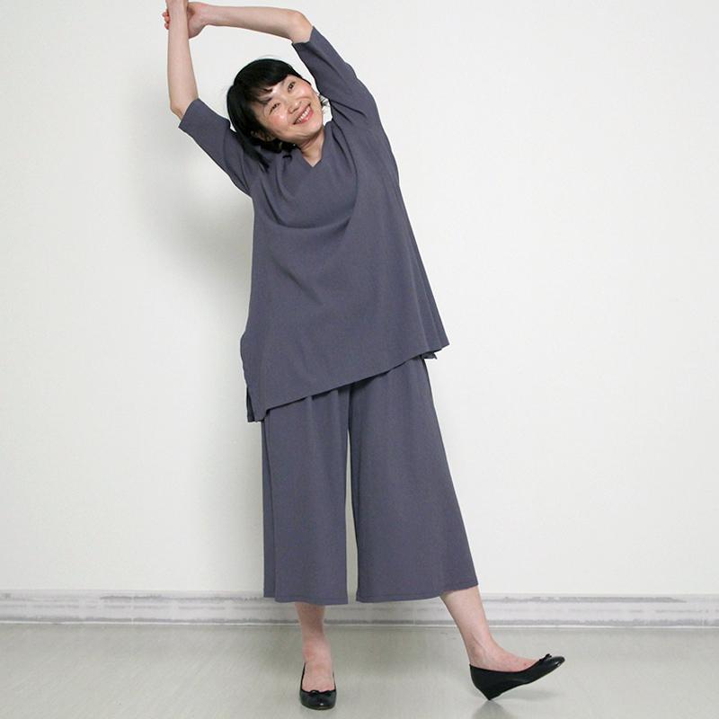 ギフト 五感 gokan 高島ちぢみ プルオーバー チュニック丈 グレー/パープル 綿100％ M〜Lサイズ 7分袖 日本製 ブラウス レディース 婦人服 おしゃれ :g5567:宮田織物 ...