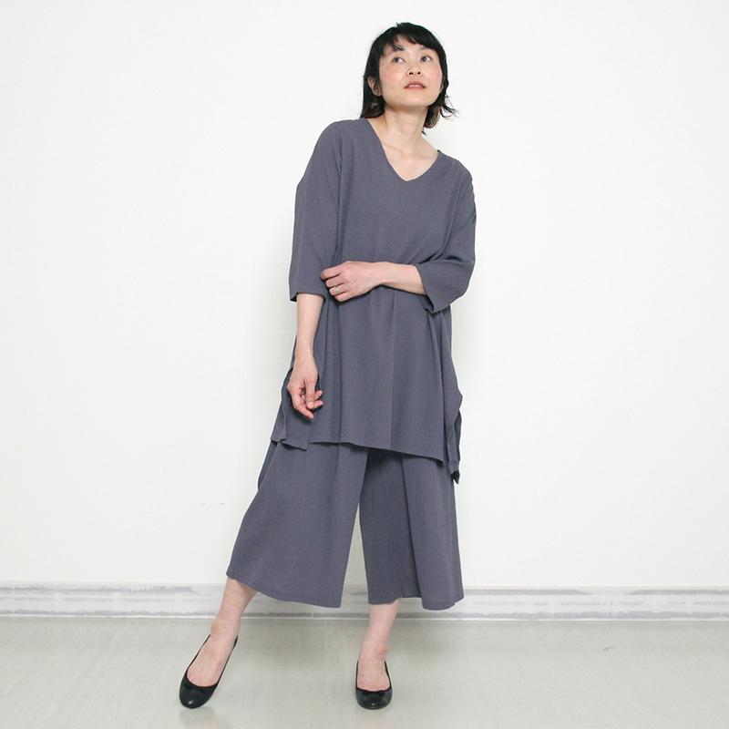 五感 gokan 高島ちぢみ プルオーバー チュニック丈 グレー/パープル 綿100％ M〜Lサイズ 7分袖 日本製 ブラウス :g5567:宮田織物 - 通販 - Yahoo!ショッピング