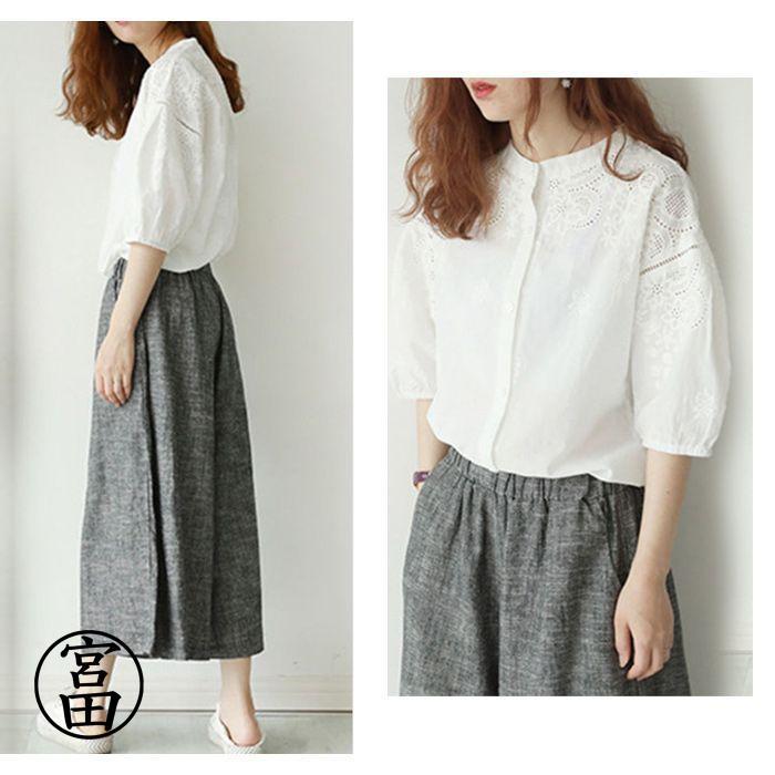 ブラウス レディース 春 夏 春夏 白 シャツ ブラウスシャツ フリル エンボス ゆったり 刺繍 きれいめ 5分袖 半袖ブラウス トップス 半袖 白 :jp-no01351:宮田屋雑貨店 ...