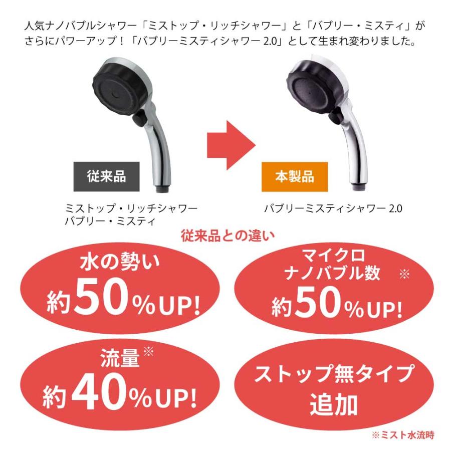 ミストップリッチシャワー 大幅リニューアル! バブリーミスティシャワー2.0 ナノバブル ファインバブル 節水 頭皮ケア ニオイ 加齢臭 手元止水 日本製 :SH23M:メーカー公式 ...