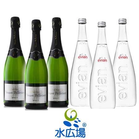 ヴーヴ・ペレティエ ブリュット750ml x3 & エビアン・グラスボトル 750ml x 3 計6本セット : 水広場Yahoo!店 - 通販 - Yahoo!ショッピング