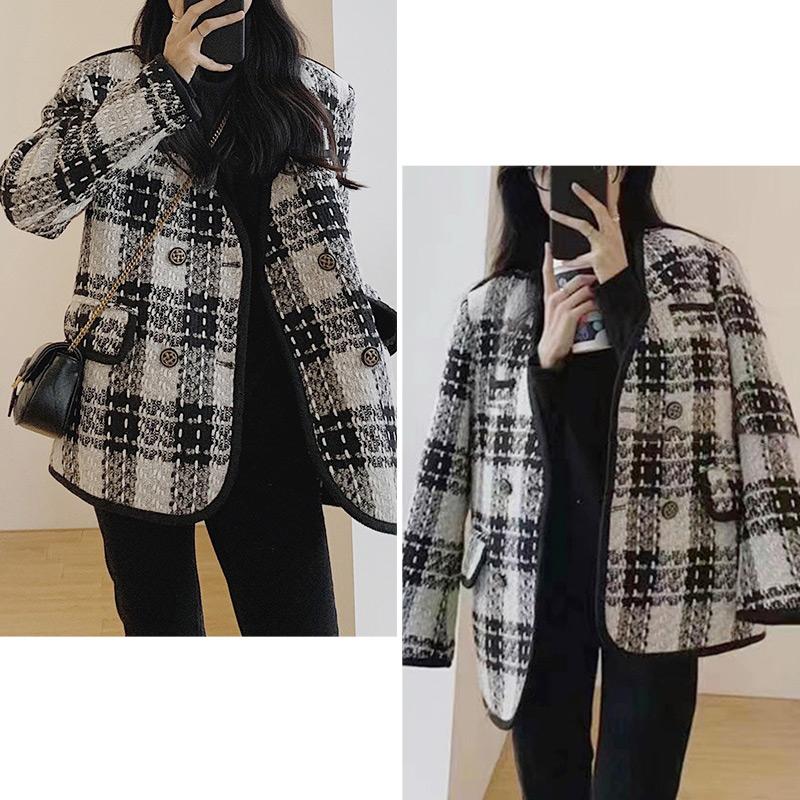 ツイード ジャケット レディース ノーカラー 秋冬 アウター 長袖