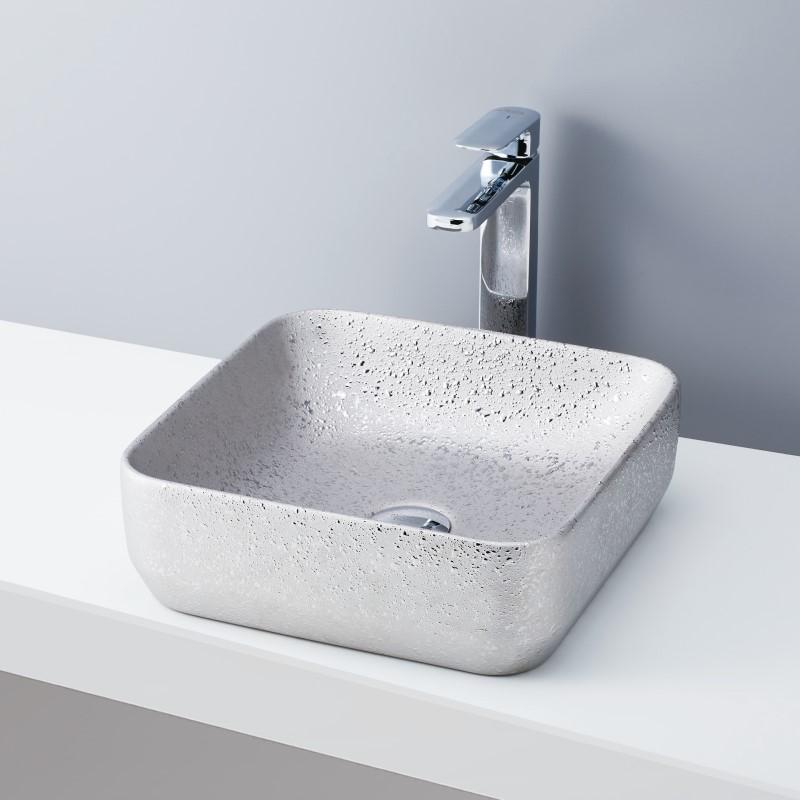 洗面ボウル おしゃれ 置き型 陶器 洗面器 洗面台 セット 水栓 蛇口 配管付き mizunohana B264 幅38cm 高さ14cm 銀 シルバー 角型 インテリア メタリック ...