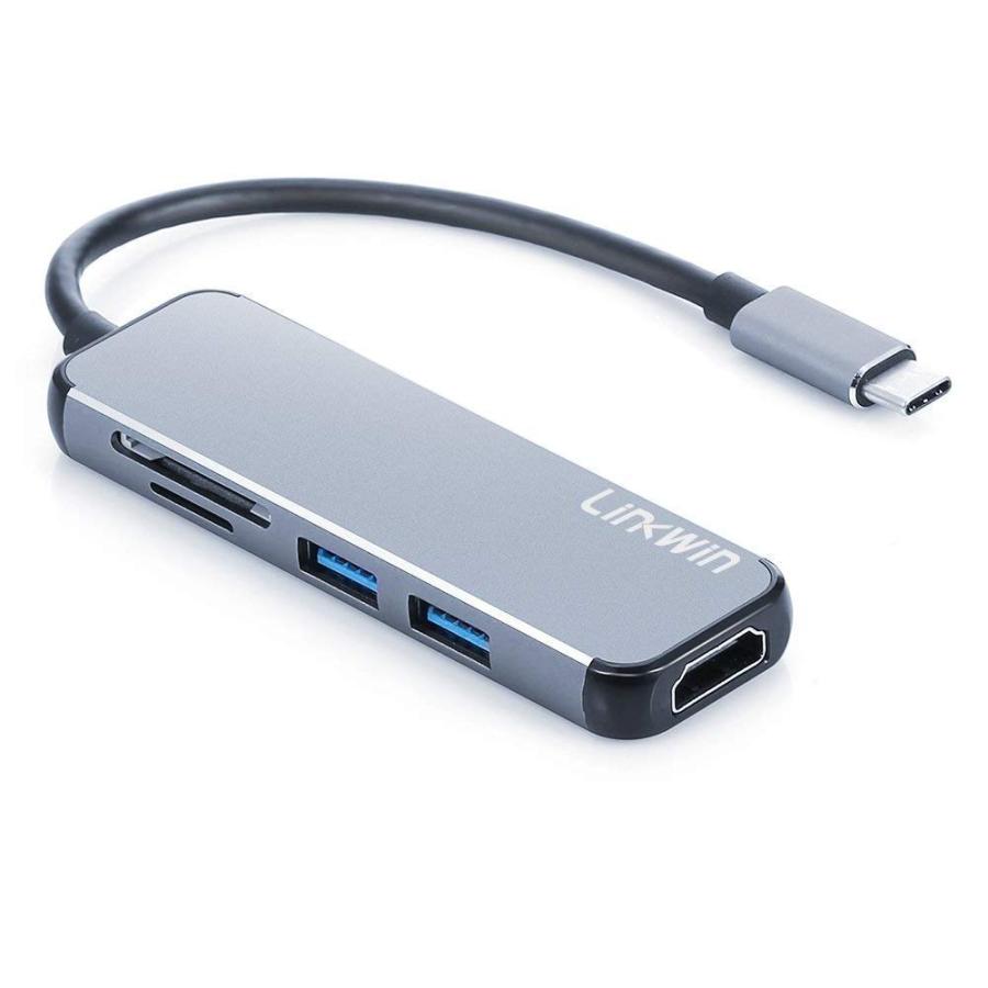 LINKWIN USB C ハブ Type-C Hub HDMIポート高速USB 3.0 SD & MicroSD カードリーダー 超薄 コ ...