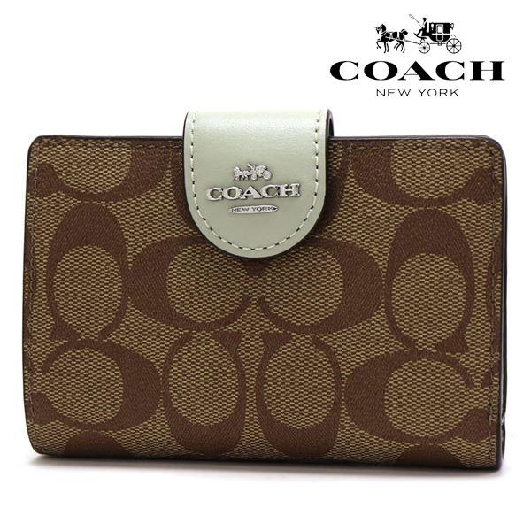 COACH コーチ 二つ折り財布 レディース Wallet ミディアム コーナー ジップ ウォレット カーキ×ライトセージ C0082 SVV7Q ギフトラッピング無料 ...
