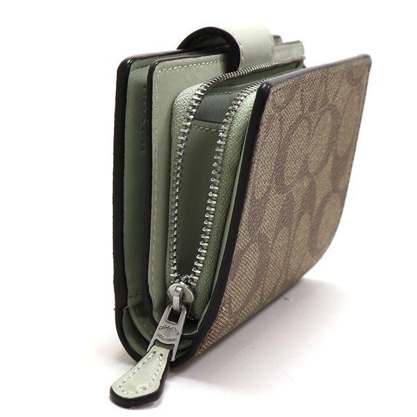 COACH コーチ 二つ折り財布 レディース Wallet ミディアム コーナー ジップ ウォレット カーキ×ライトセージ C0082 SVV7Q ギフトラッピング無料 ...
