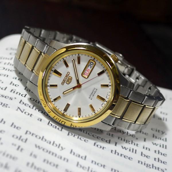 Seiko 5 セイコー5 海外モデル 逆輸入 SEIKO5 腕時計 メンズ シルバー文字盤 ゴールドステンレスベルト SNK790K1 ...