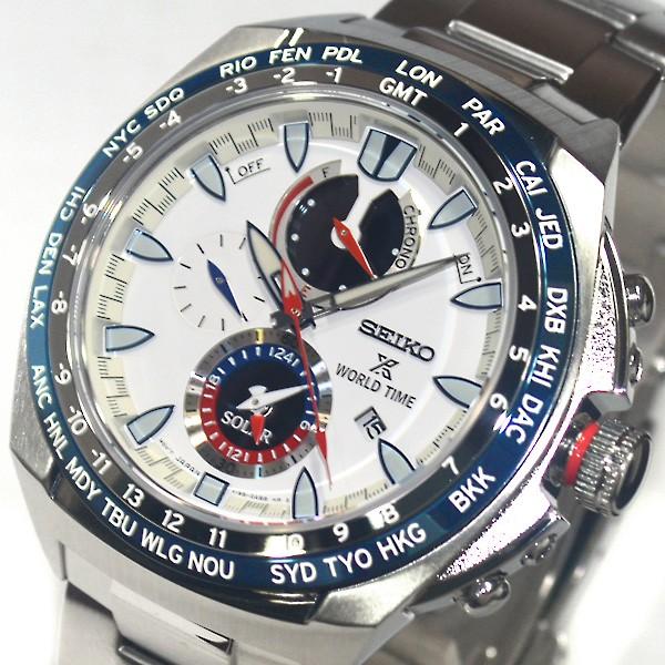 SEIKO（セイコー） プロスペックス 逆輸入 海外モデル ソーラー GMT クロノグラフ メンズ 腕時計 ホワイト文字盤 ステンレスベルト ...