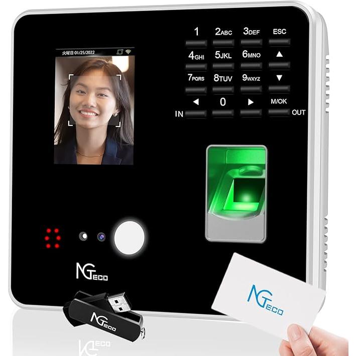 NGTECO タイムレコーダー 指紋認証 高機能自動集計 タイムカードレコーダー 顔認証 IDカード認証 パスワード認証 2.4G WIFI ...