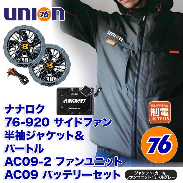 BURTLE ナナロク 76 サイドファン 半袖ジャケット 76 76-920 ＆ バートル AC09-2 ミドルグレー 空調服 空調作業服 作業服作業着 空調ウェア 熱中症対策 : 安全靴 ...