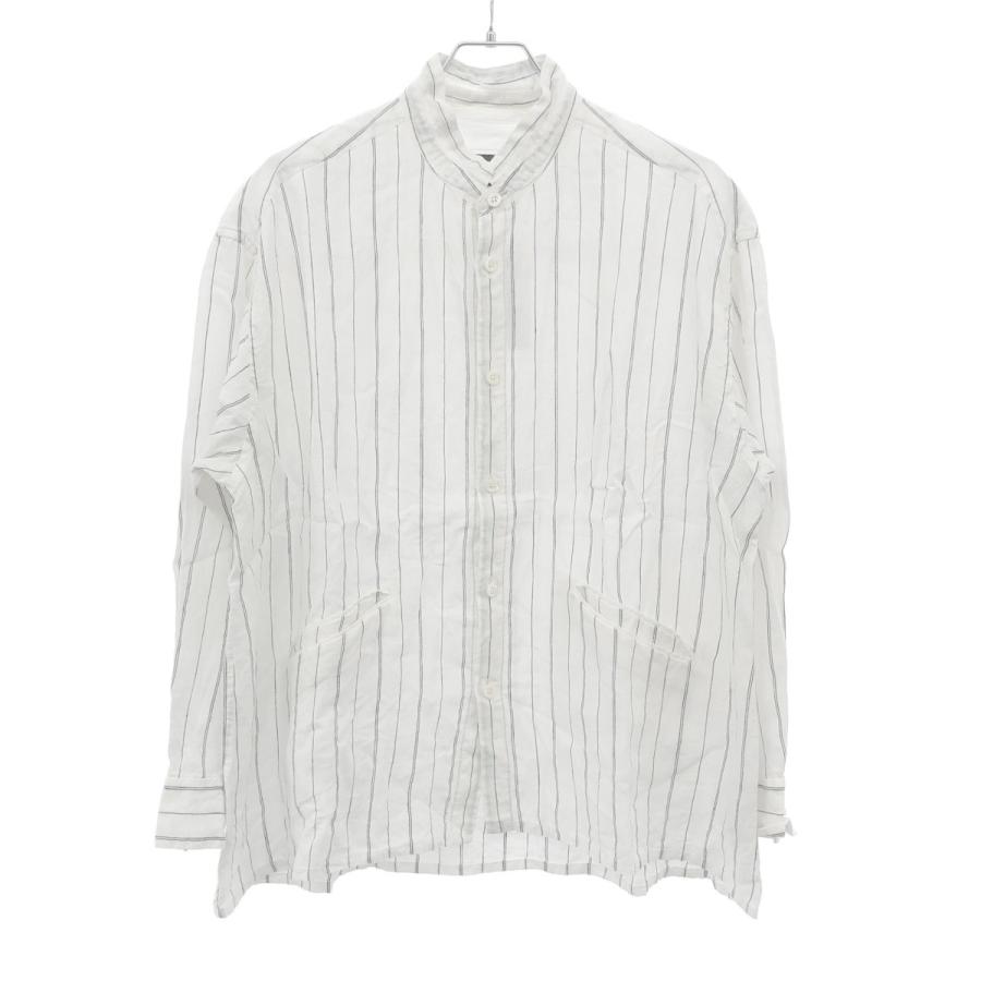 pas de calais（パドカレ） リネン先染めスタンドカラーストライプシャツブラウス UL-2305 3203-320 ホワイト 36 ...