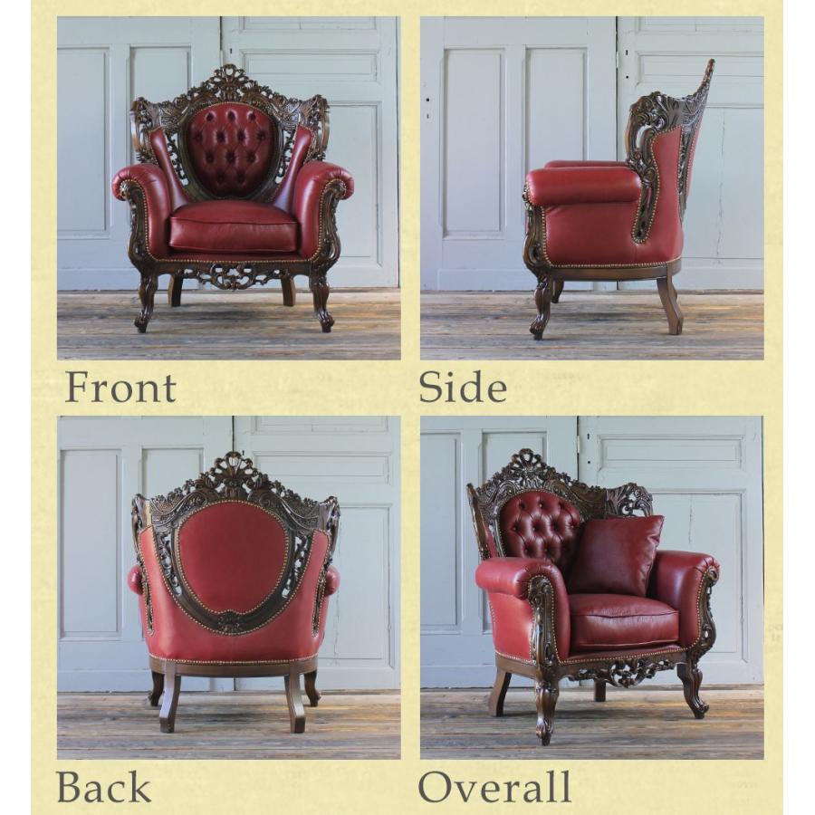 イタリアン ヴェネチアン ラグジュアリー ソファ 1人掛け ロココ アンティーク クラシック 本革 レザー 1011-1-5l15b リプロ D 100*80*116 :1011-1 ...