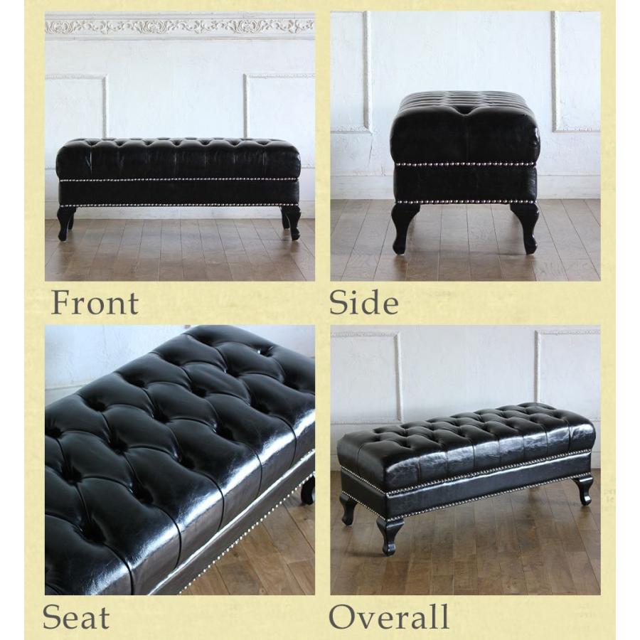 チェスターフィールド ベンチソファ アンティーク オットマン 2人掛け スツール ブラックPUレザー 9015-l-8p51b リプロ B 105*45*45 : ソファ専門店 モデュロール ...