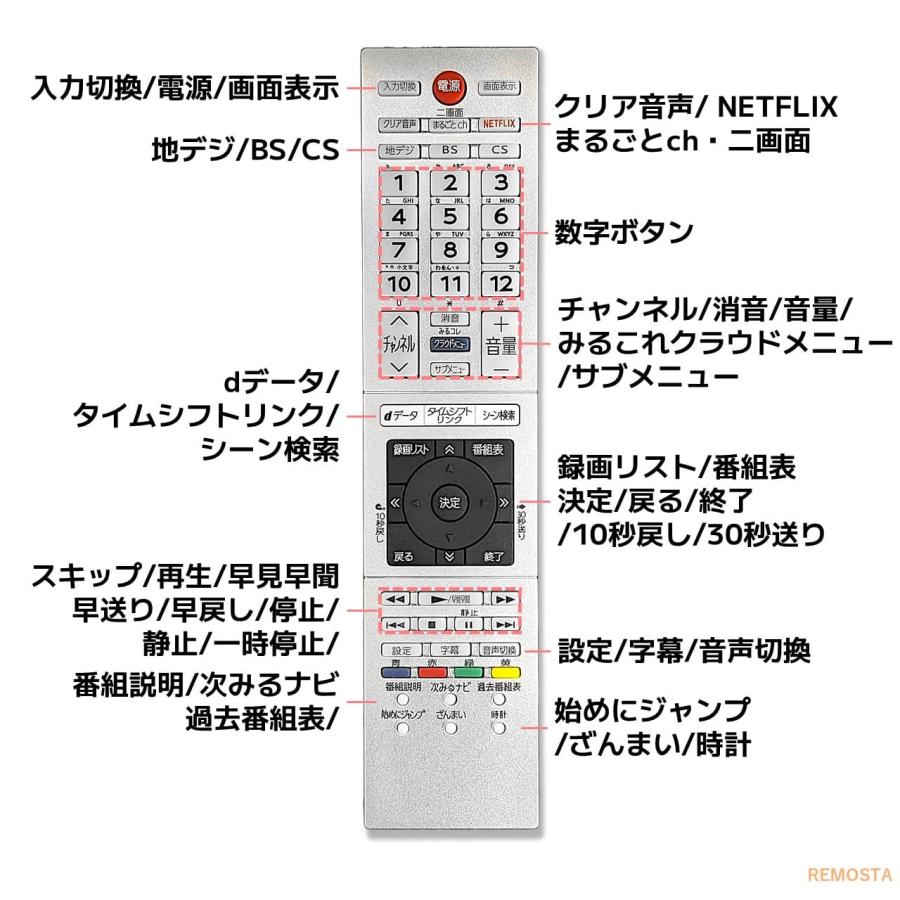 REMOSTA 東芝 レグザ テレビ リモコン CT-90467 CT-90479 CT-90475 CT-90460 CT-90478 49BZ710X 55BZ710X 65Z10X ...