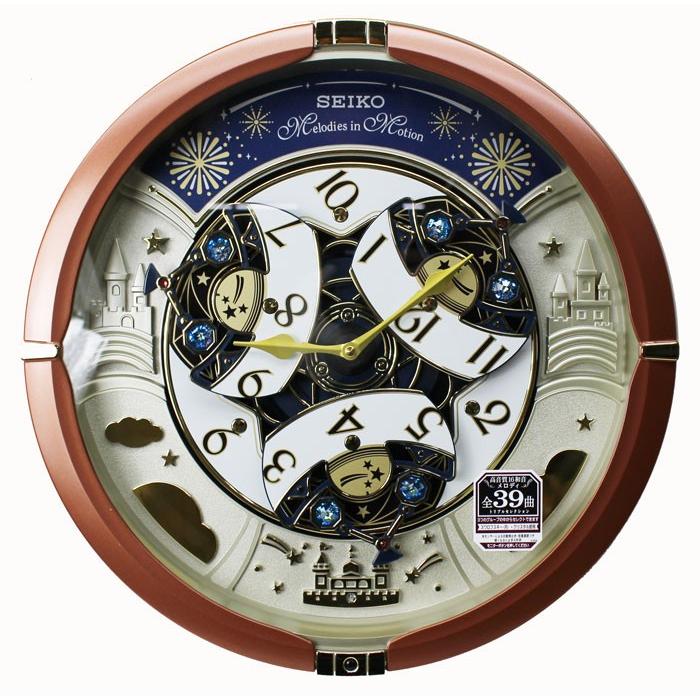 セイコー からくり時計 クオーツ掛け時計 メロディ全39曲 スワロフスキー・クリスタル 茶メタリック塗装 RE601B ブラウン ...
