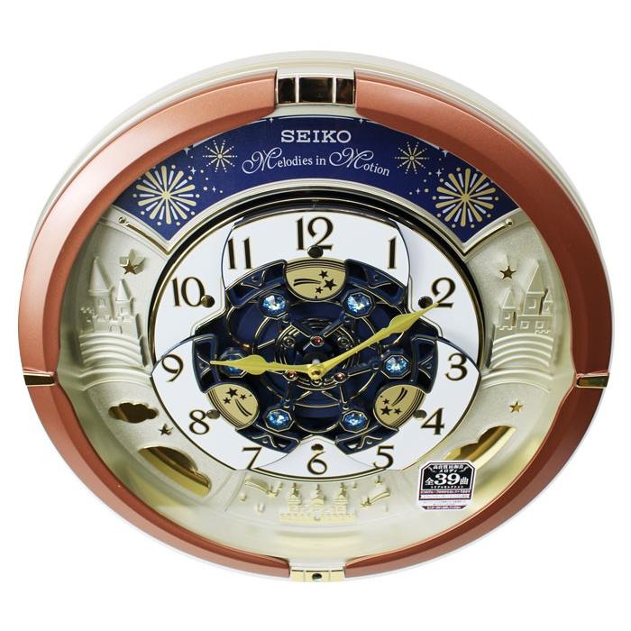 セイコー からくり時計 クオーツ掛け時計 メロディ全39曲 スワロフスキー・クリスタル 茶メタリック塗装 RE601B ブラウン ...