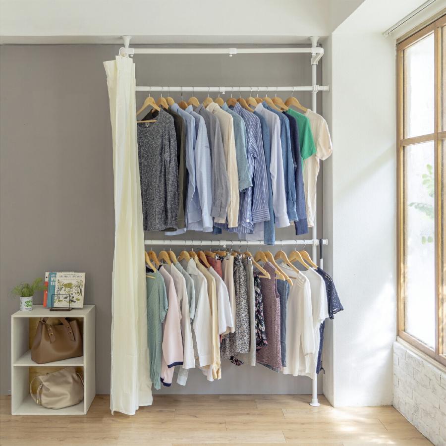 配送無料 ドリームハンガー カーテン付きポールハンガーラック W900-1330 D360 H1900-2600 カーテン付き ポールハンガー 突っ張り ワンタッチ DR-WJ350WHCA ...