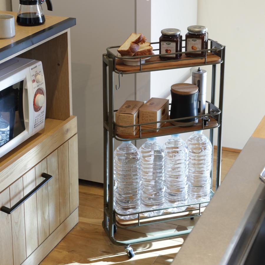 【配送無料】ビーワイケージ スリムワゴン W445 D200 H745 ワゴン 木製収納 木製家具 ターコイズブルー グレー ブラック OS×カーキ : 大川家具のモクカグ - 通販 ...