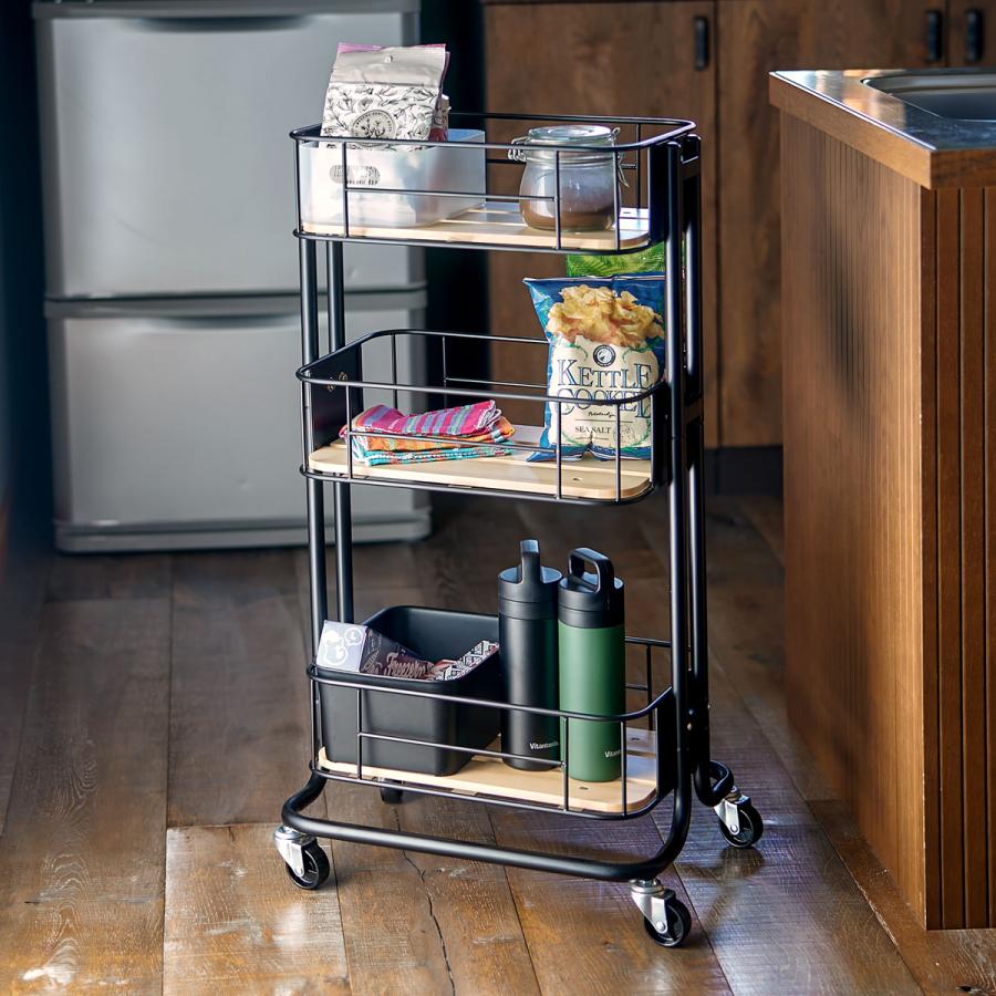 【配送無料】ビーワイケージ ワゴン W445 D350 H855 ワゴン 木製収納 木製家具 3段 ホワイト グレー ブラック OS×カーキ OS×ブラック : ke-bcw440 : 大川 ...