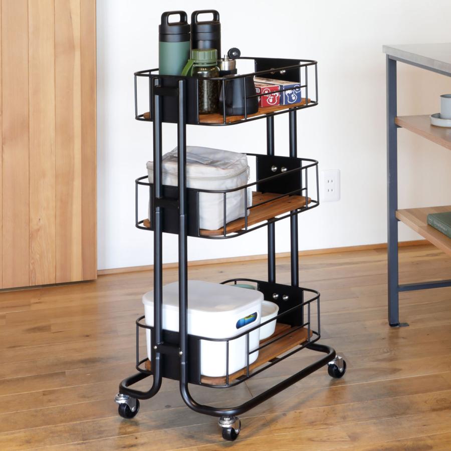 【配送無料】ビーワイケージ ワゴン W445 D350 H855 ワゴン 木製収納 木製家具 3段 ホワイト グレー ブラック OS×カーキ OS×ブラック :KE-BCW440:大川家具の ...