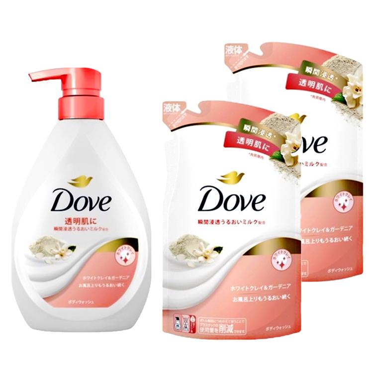 Dove（パーソナル・ケア） ユニリーバ DOVE ダヴ ボディウォッシュ ホワイトクレイ＆ガーデニア ポンプ本体470g & 詰替用330g【ボディソープ 透明肌に】3点セット : 百彩百貨 ...