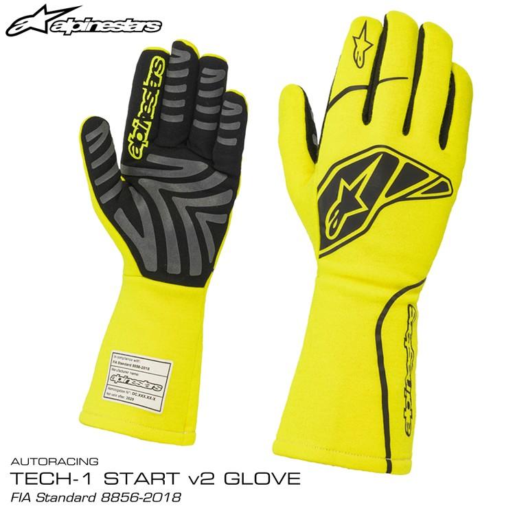 2020-22モデル アルパインスターズ レーシンググローブ TECH1-START V2 イエロー×ブラック 551 FIA8856 ...