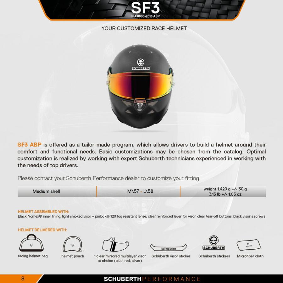 SCHUBERTH シューベルト ヘルメット SF3 ABP CARBON FIA 8860-2018 軽量カーボンヘルメット シューベルス 内装色選択 受注生産品 : モノコレ ヤフー店 ...