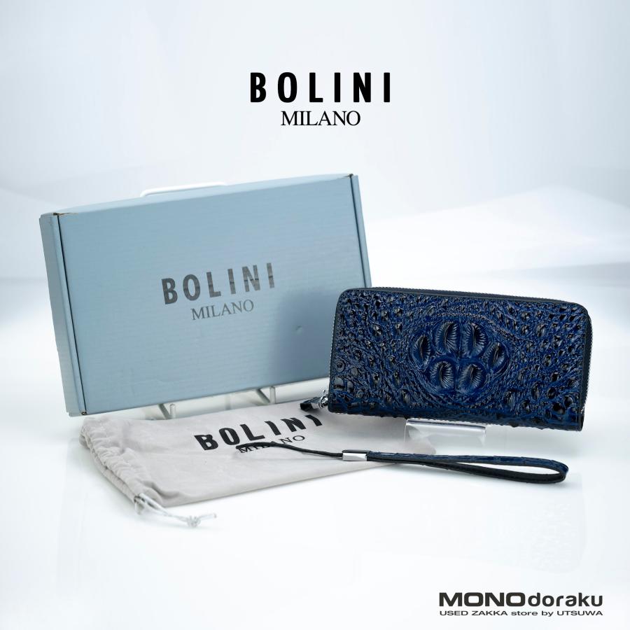 ボリーニ BOLINI 長財布 牛革 クロコダイル型押し ラウンドファスナー ネイビー ユニセックス 美品 : モノ道楽 monodoraku ...