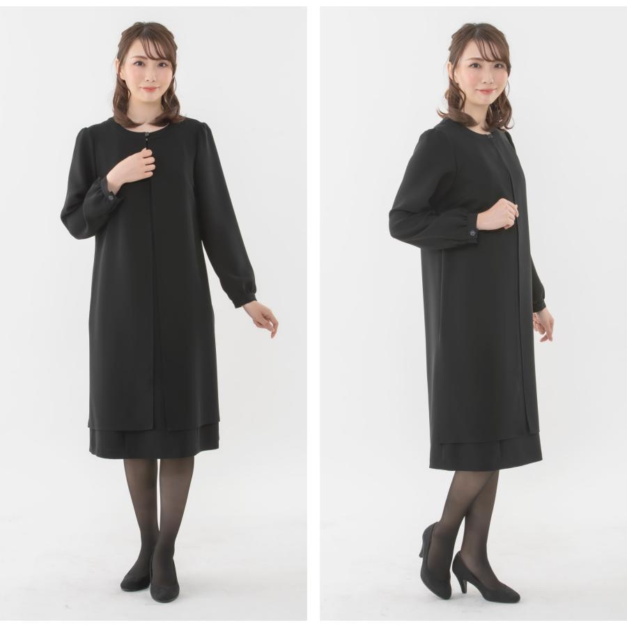 ブラックフォーマル レディース 喪服 礼服 洗える ロングジャケット重ね着風ワンピース ワンピース ロング丈 ゆったり 大きいサイズ 日本製 ...