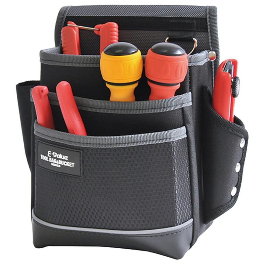 E-Value 腰袋 3段 ブラック＆グレー EDK-2D GR 腰道具 工具 小物入れ ベルト かっこいい 大工 電工 釘袋 : モノパ ヤフー店 - 通販 - Yahoo!ショッピング