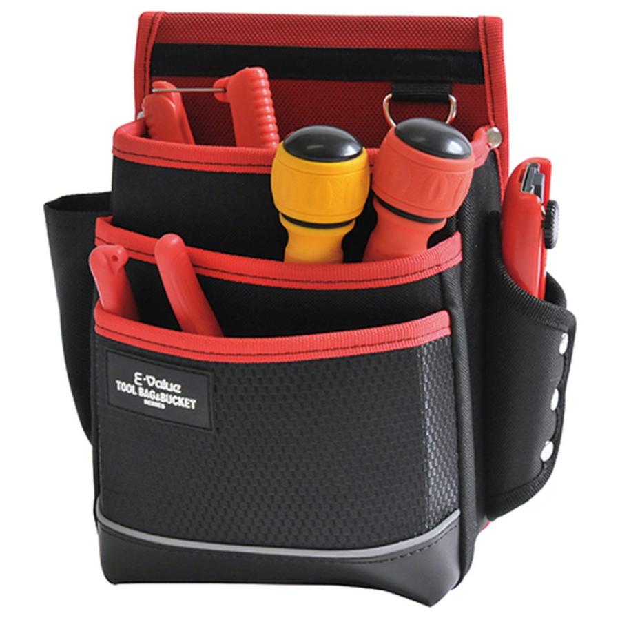 E-Value 腰袋 3段 ブラック＆レッド EDK-2D RD 腰道具 工具 小物入れ ベルト かっこいい 大工 電工 釘袋 : モノパ ヤフー店 - 通販 - Yahoo!ショッピング