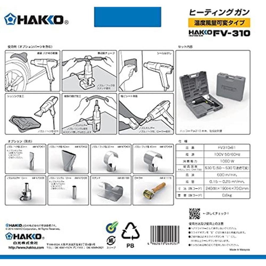 HAKKO 白光 ヒーティングガン 工業用ドライヤー 温度・風量可変タイプ(無段階コントロール) FV310-81 : モノパ ヤフー店 ...
