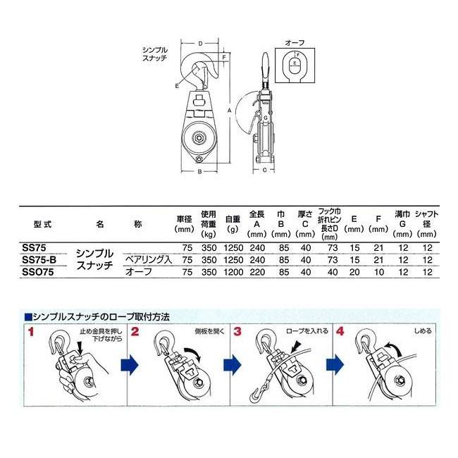 3H スリーエッチ シンプルスナッチ SS75-B ベアリング入 フック型 シンプル型ブロック : モノツール - 通販 - Yahoo!ショッピング