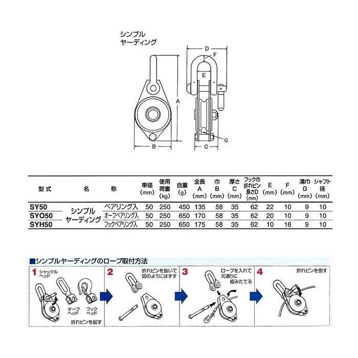 3H スリーエッチ シンプルヤーディング SY50 ベアリング入 シャックル型 シンプル型ブロック : モノツール - 通販 - Yahoo!ショッピング