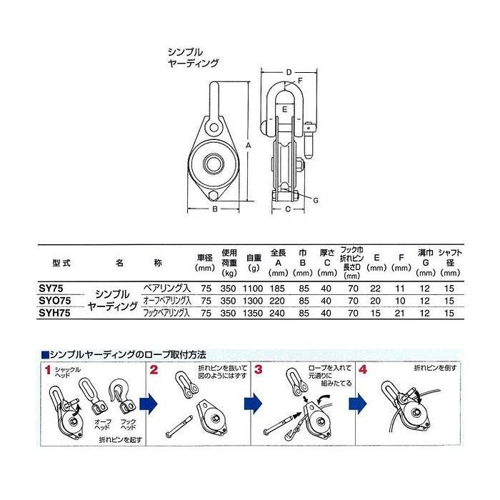 3H スリーエッチ シンプルヤーディング SY75 ベアリング入 シャックル型 シンプル型ブロック : モノツール - 通販 - Yahoo!ショッピング
