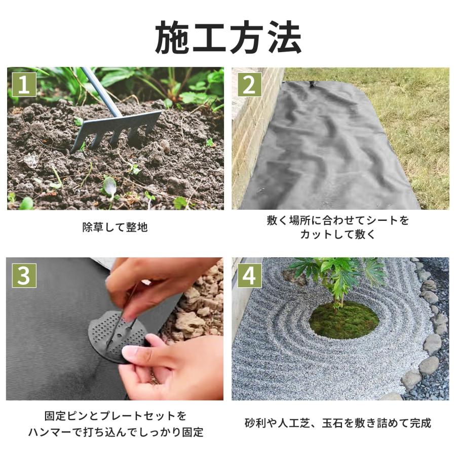 防草シート 2m×50m 【ドイツ製原料】 耐用年数最大10年 高密度不織布120g/m2 固定ピン100セット付き 雑草防止 除草シート 透水率99％ 遮光率99％ : 039-bk ...