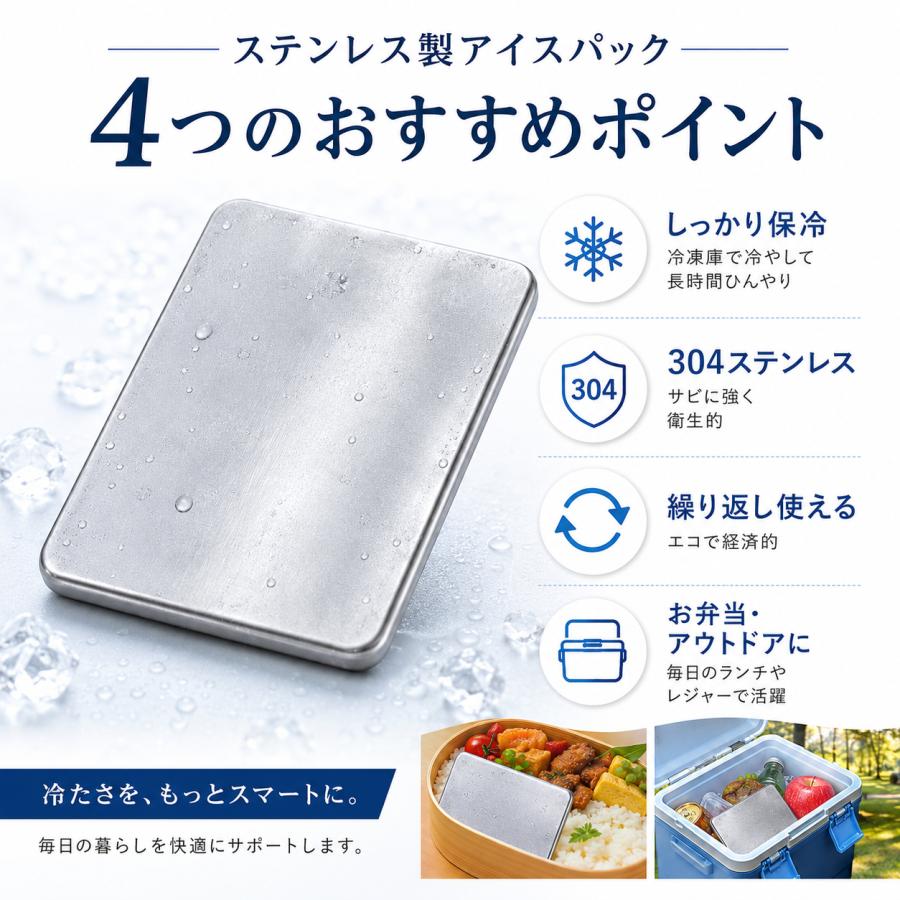 ステンレス製 保冷プレート 保冷剤 繰り返し使える 冷却プレート アイスパック ランチバッグ お弁当 保冷 キャンプ ピクニック 釣り ...