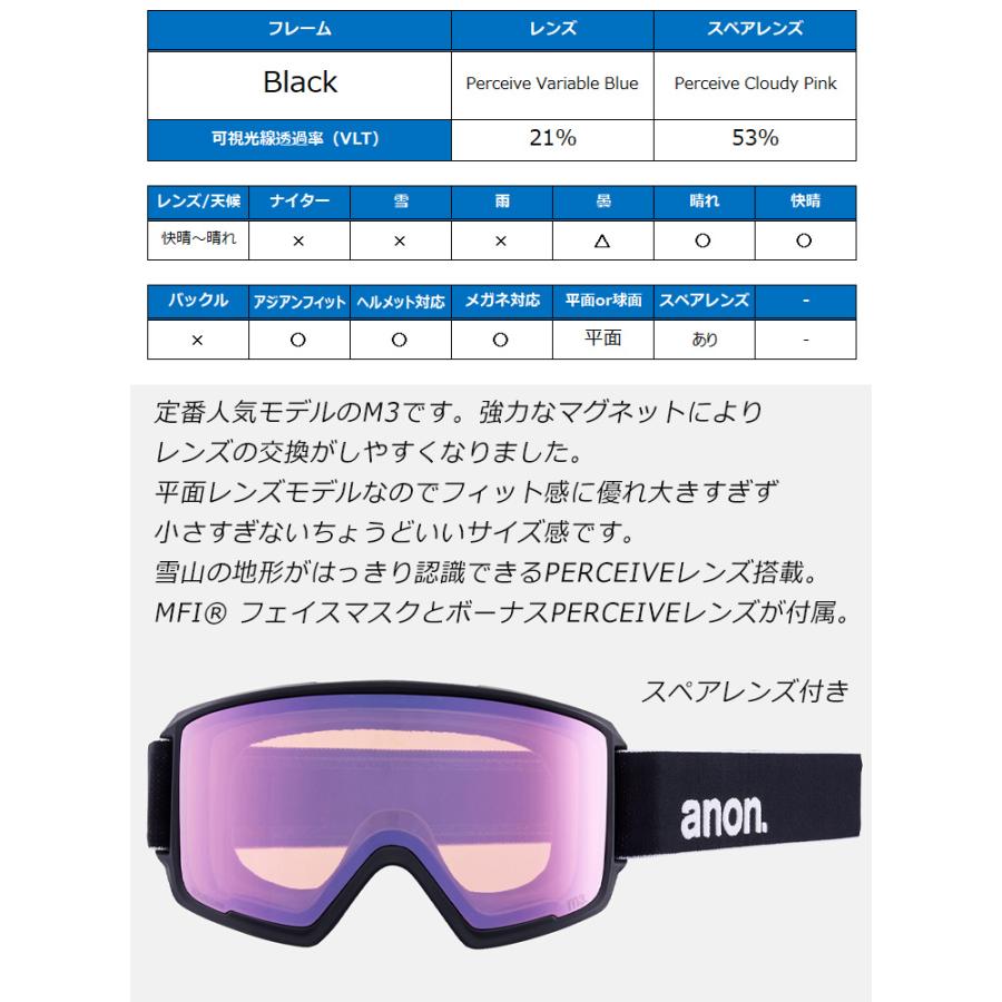 anon 2025 アノン スノーボード ゴーグル M3 Low Bridge カラー: Black レンズ: Perceive Variable Blue スキー マグネット式 : モア ...