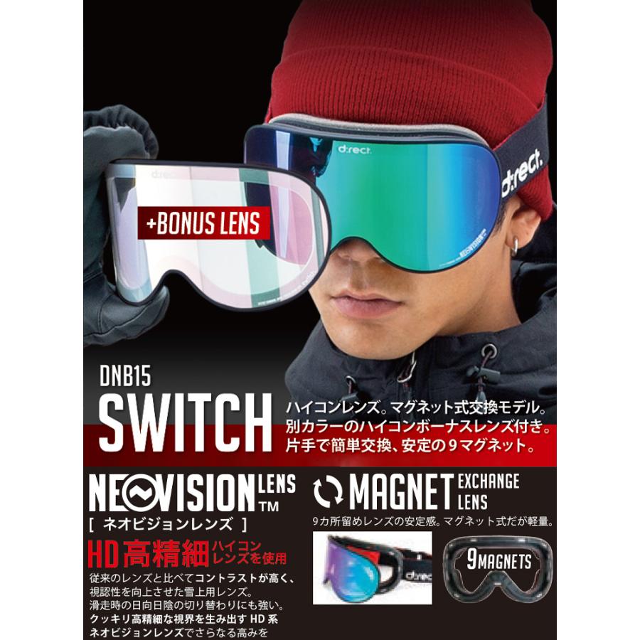 D:RECT ディレクト スノーボード ゴーグル SWITCH ボーナスレンズ付き Mat BLACK レンズ：NEOVISON HD ICE ...