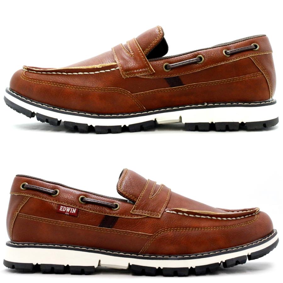 EDWIN（エドウィン） 防水 ローファー メンズ カジュアルシューズ 紐なし スリッポン 革靴 スニーカー 耐滑ダブル底 上質素材 PUレザー おしゃれ 色 EDWIN edm4103｜正規 ...