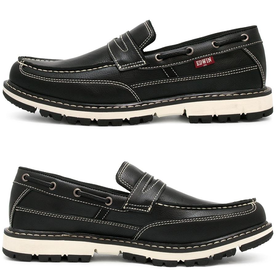 EDWIN（エドウィン） 防水 ローファー メンズ カジュアルシューズ 紐なし スリッポン 革靴 スニーカー 耐滑ダブル底 上質素材 PUレザー おしゃれ 色 EDWIN edm4103｜正規 ...