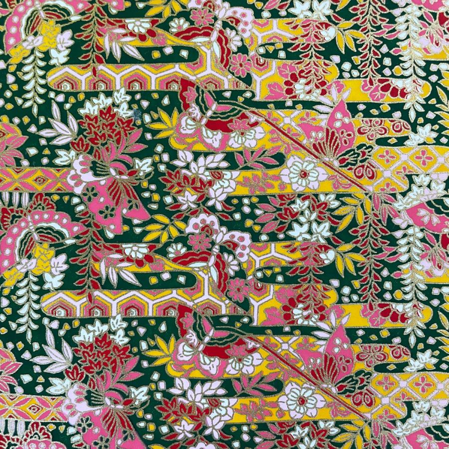 友禅和紙 更紗模様風 蝶 藤の花 小花 朽木模様 緑 黄色 大判 約6 3x93cm 千代紙 : 森田和紙オンラインショップ - 通販 - Yahoo!ショッピング
