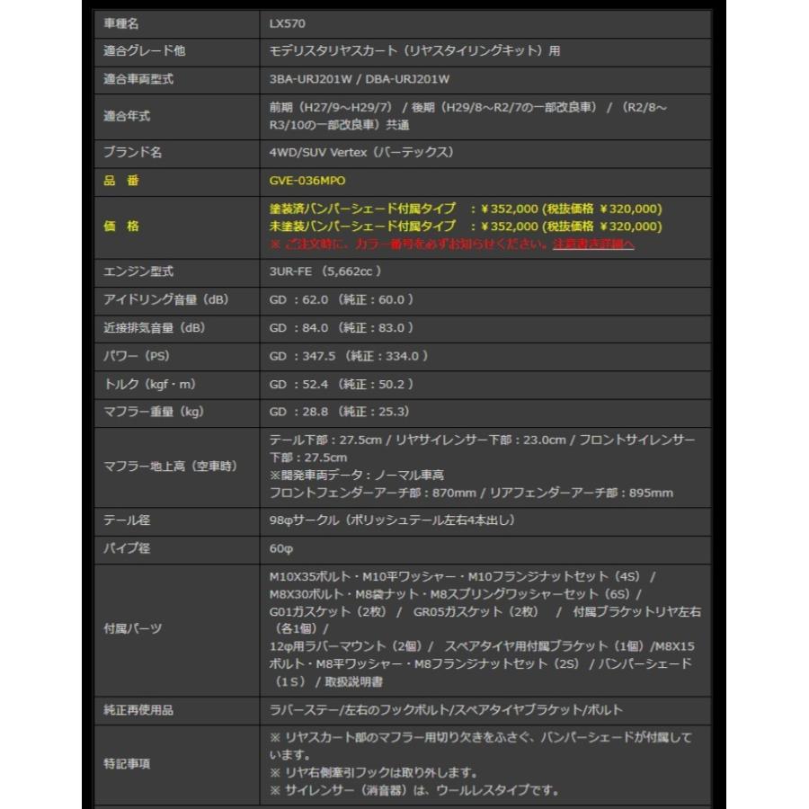 GANADOR（ガナドール） LEXUS LX570 ステンレス製マフラー サークルテール 4本出し バーテックス モデリスタリヤスカート ...
