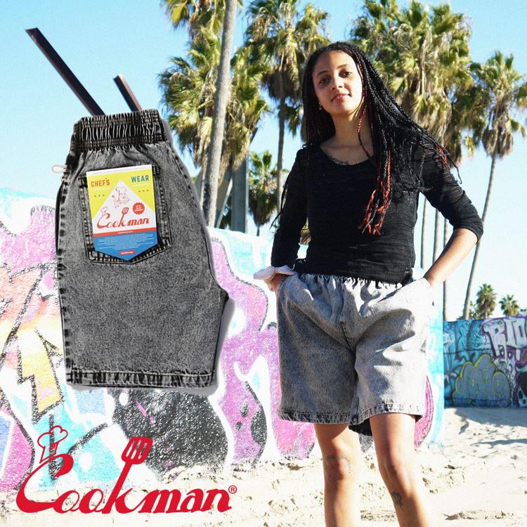 COOKMAN（クックマン） Chef Pants Short Snow Washed Denim Black シェフパンツ ショート スノー ...