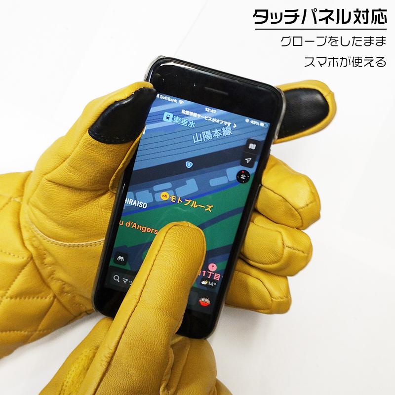 HEAVY 【送料無料】タッチパネル対応 山羊革 透湿防水ガントレット キャメル（冬用）シンサレート ダイヤステッチ ゴートスキン ライディンググローブ HGG-08W-CAM2 : モト ...